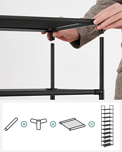SONGMICS Shoe Rack, 10 Tier Shoe Shelf, Shoe Storage Organizer, Metal Frame, Non-Woven Fabric Shelves, for Entryway, Bedroom, Black ULSR210B02