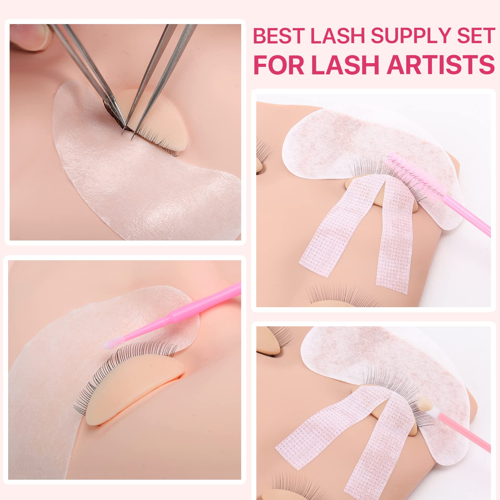 Pretty memory Lash Extension Supplies Eyelash Extension Kit, Lash Mannequin Head with Removable Eyelids Silicone Practice Set for Makeup and Eyelash Graft