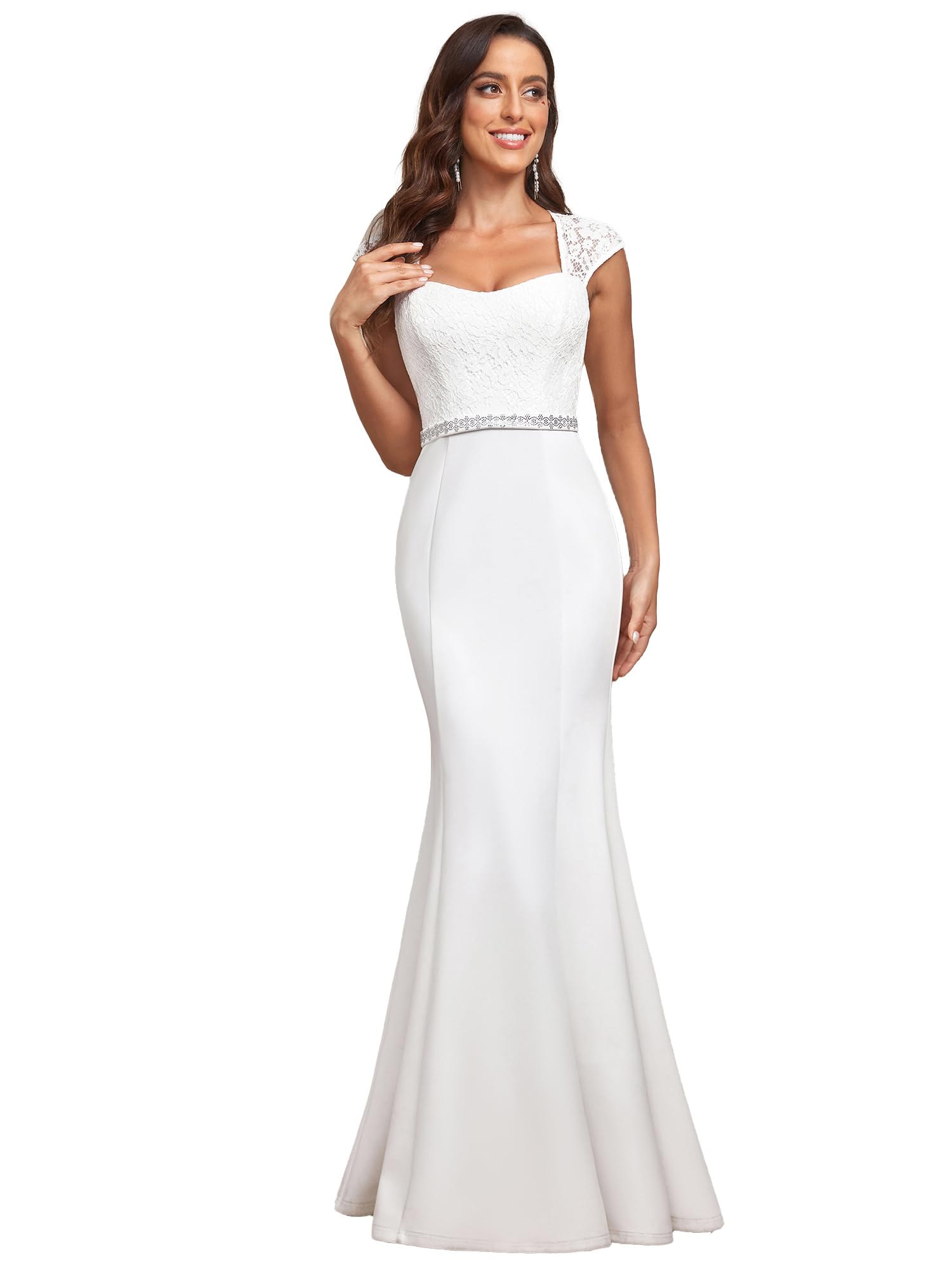 Ever-Pretty Women's Mermaid Spaghetti Straps V-Neck Long Formal Dresses for Evening Party White US10
