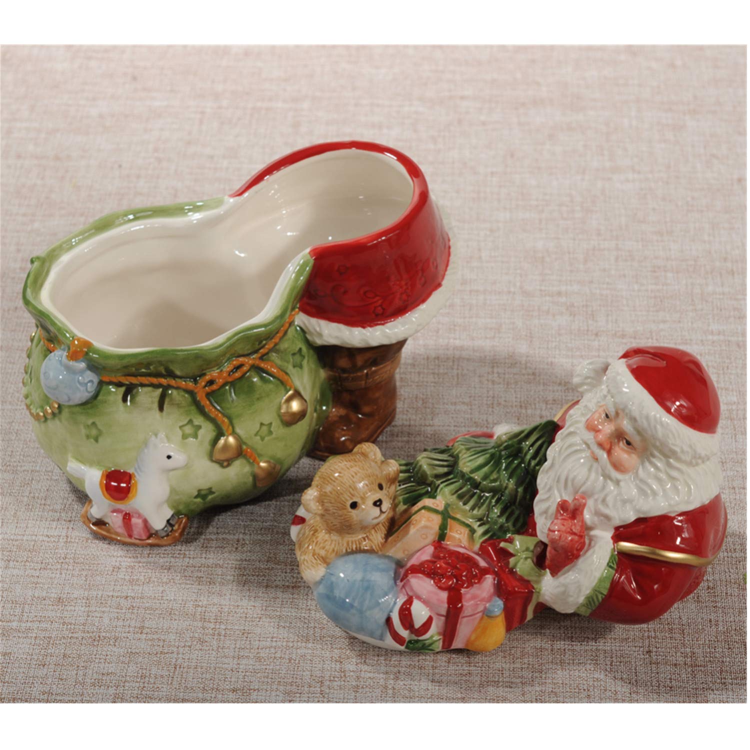 Minigift Ceramic Christmas Storage Container With Lid Candy and Cook Jar ,3D Handpainted Santa Claus Design
