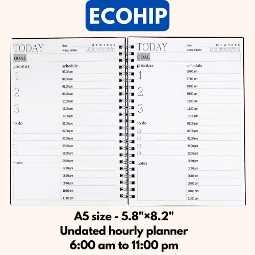 ECOHIP 6 Pack A5 Agenda Daily Planner Day Undated Hourly Planner 100 Pages Spiral Notebook Productivity Business Goal Schedule