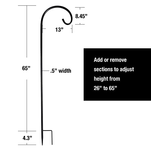 GSM Brands Shepherds Hook 65 Inch, Black, Adjustable Design.5 Thick Yard Decor for Hanging Up to 20 lbs.