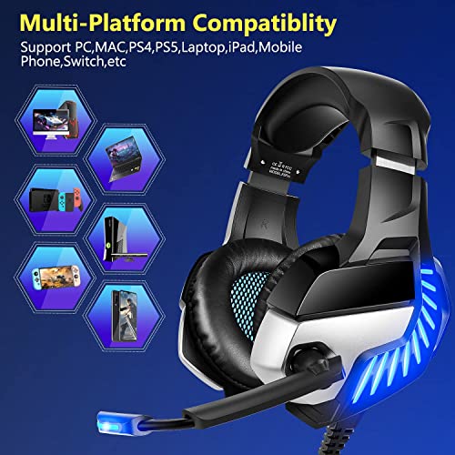 Gaming Headset for PS4 PS5 PC, Headphones Stereo 7.1 Surround Sound, 3.5mm Audio Jack Over Ear with Microphone, Wired 50mm Drivers Xbox, Laptop…