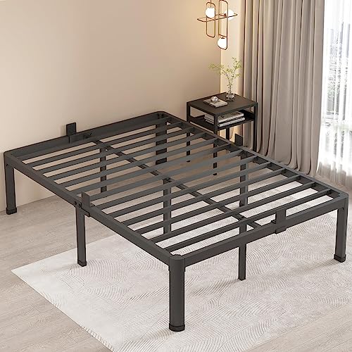 MAF 18 Inch Queen Bed Frames with Round Corner Legs Mattress Slide Stopper No Box Spring Needed Heavy Duty Metal Platform Bed Frame Under-Bed Storage Space, 3000 LBS Steel Slats Support