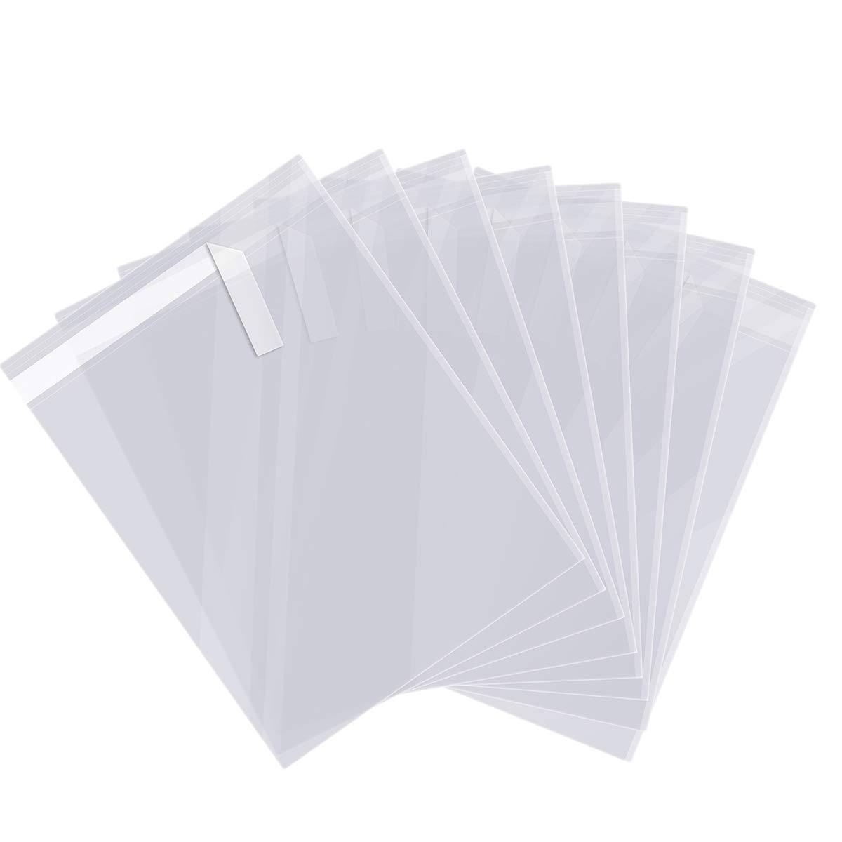 DeELF 9 x 12 Inch Clear Cellophane Bags, 200ct Self-Adhesive Sealing Strip Treat Bags in Bulk, Plastic Cello Bags for Safe Packing Food, Cookies, Candies, Fruits, Clothes and Shirts, 1.6Mil Thickness