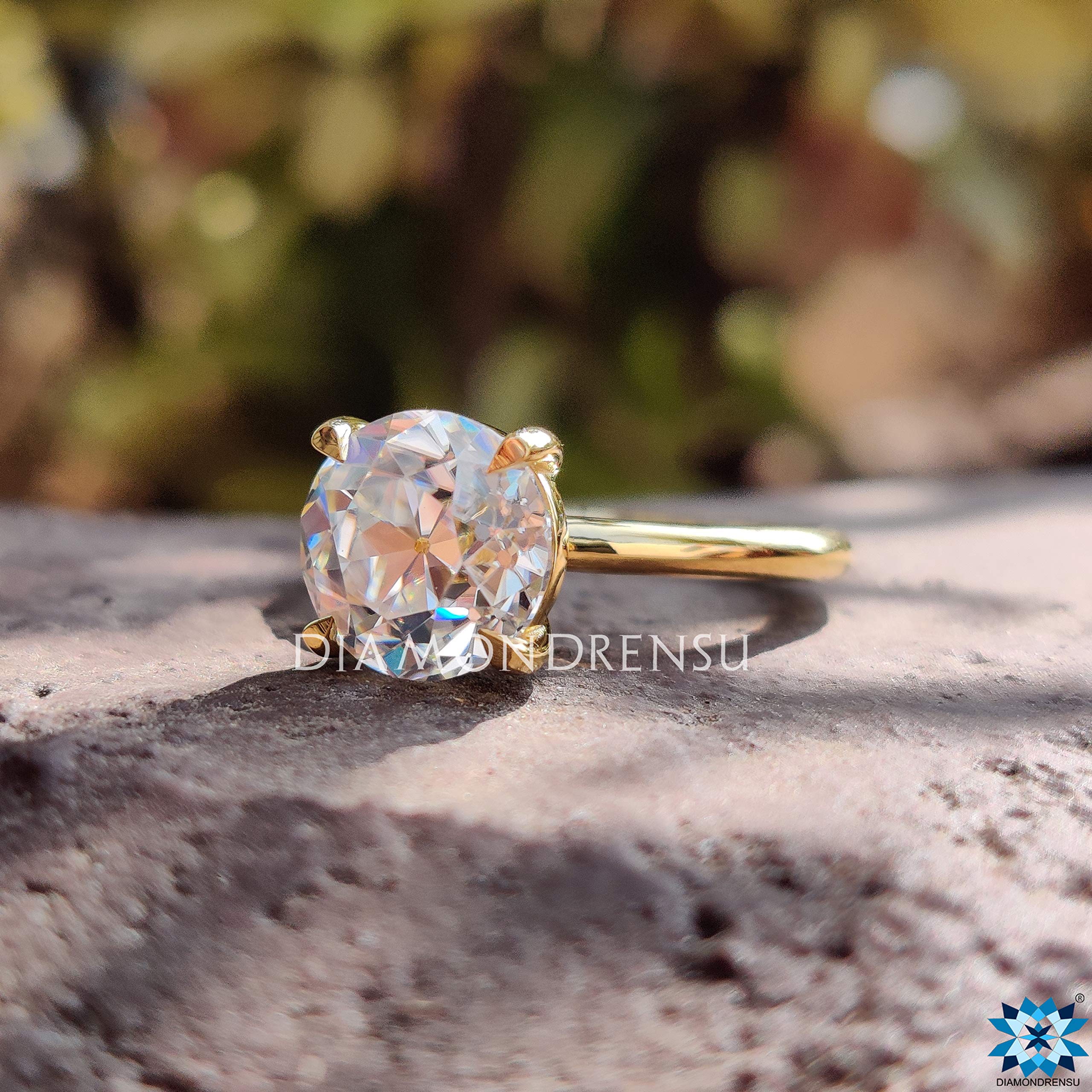 Diamondrensu 2.56 CT Round Old European Cut Colorless Moissanite Solitaire Ring, Wedding Ring, Engagement Ring, 14K Yellow Gold, Ring Size 4.75 US