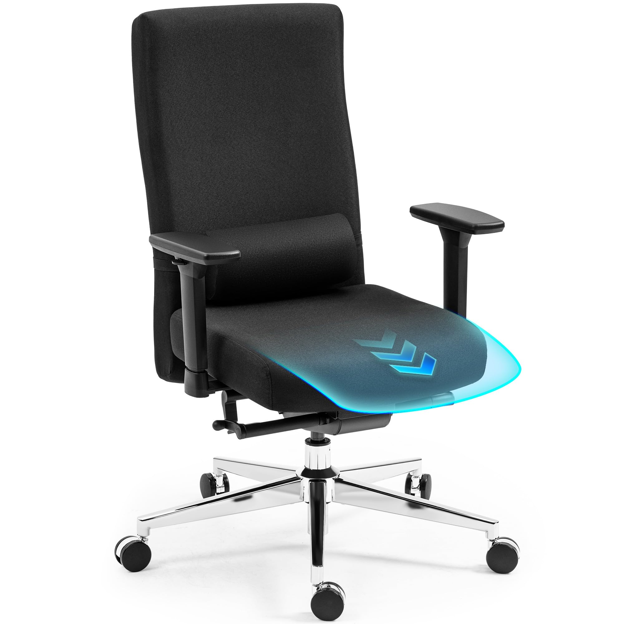 Dowinx Ergonomic Office Chair with Adjustable Seat Depth, Reclining Desk Chair with Lumbar Support, Fabric Computer Chair with 3D Armrest for Adults 350Lbs, Task Chair for Home Work, Executive Black