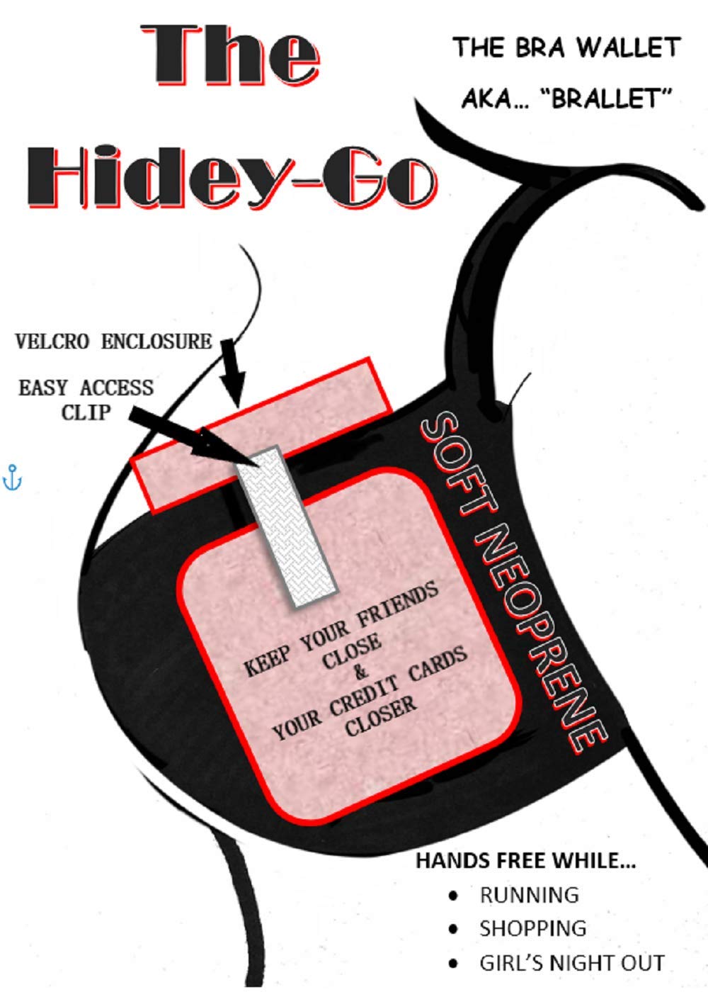 Undercover Bra Wallet | Secret Stash | Women's Travel Pouch |Holds TSlim Insulin Pump | Soft Neoprene | Water Resistant | Easy Access Clip by Hidey-Go, Pink