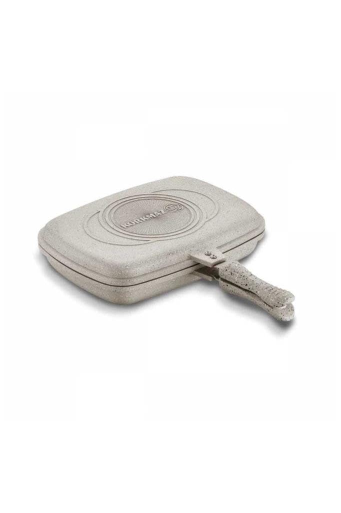korkmaz Duplo Nonstick Frying Pans, Grill Pan Double Sided, Omelette and Pancake Pan, Fish Grill Skillet, BBQ Grill Pan for Indoor and Outdoor, 13.7 in (BEIGE)