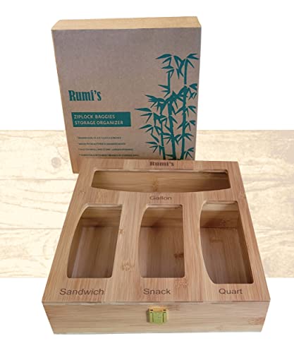 RUMI'S Ziplock Bag Storage Organizer for Drawer Bamboo Gallon, Quart, Sandwich, Great Value, Glad, Hefty Larger & More Practical Size: 13.5'' x 12.0'' x 3.0'' Inches. Golden Yellow 1 1.0 Count