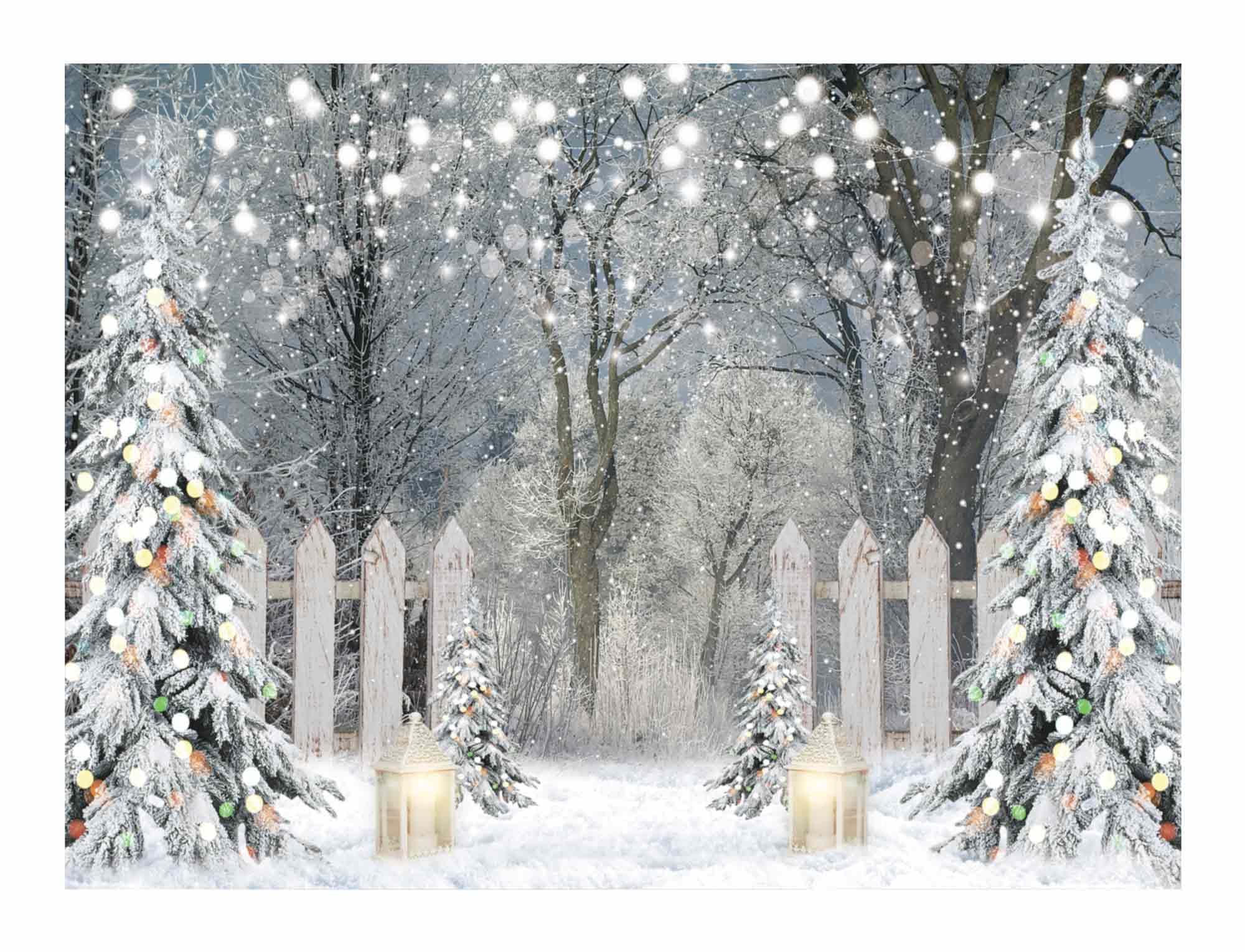 Funnytree 8x6FT Winter Photography Backdrop Glitter Snowy Forest Pine Tree Background Let It Snow Christmas Xmas Holiday Party Decor Banner Portrait Studio Booth Photobooth Props