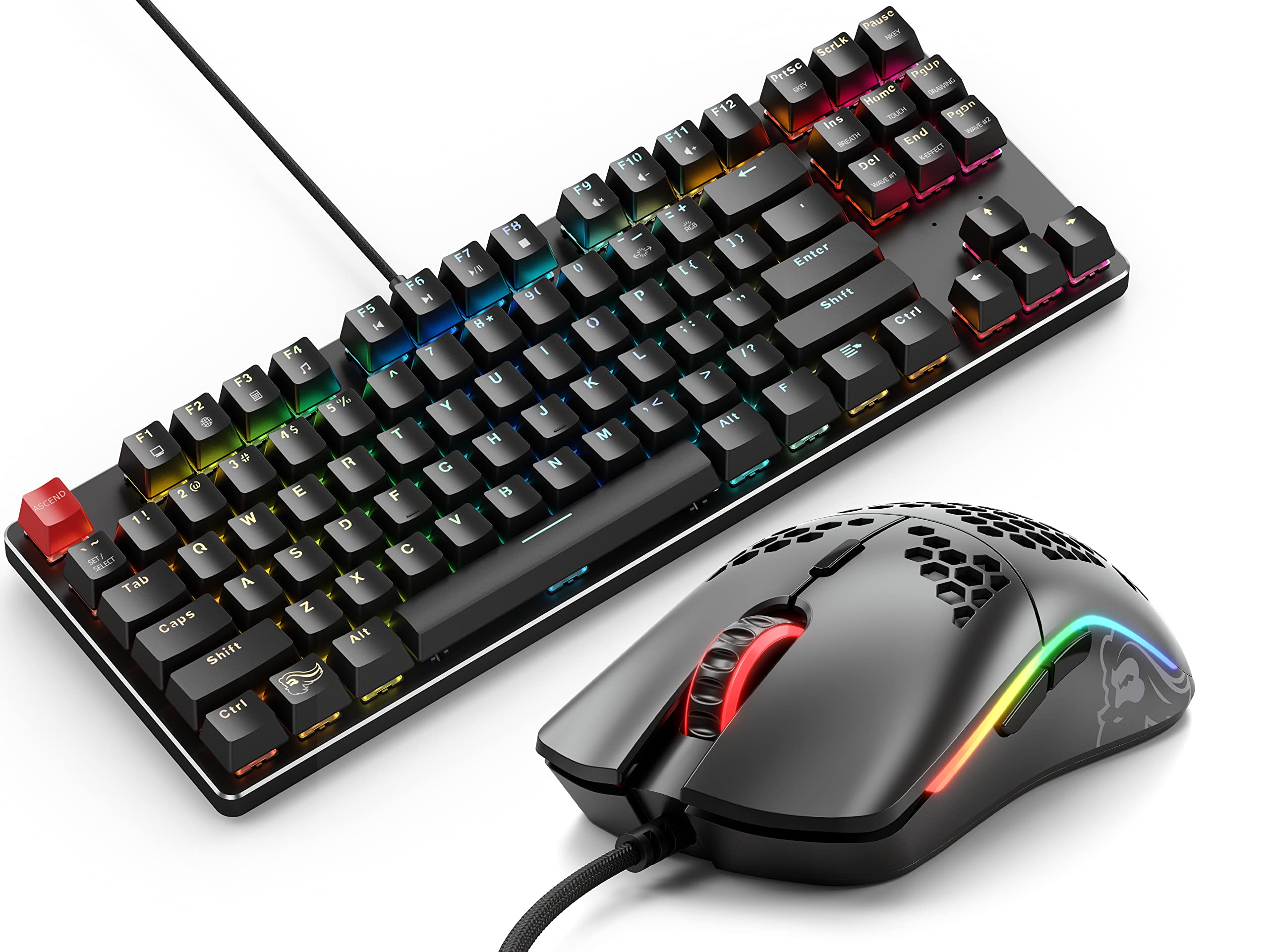 Gaming Keyboard and Mouse Combo - Glorious GMMK 87% Percent Backlit RGB TKL Mechanical Keyboard + Model O Wired Gaming RGB Matte Black Mouse