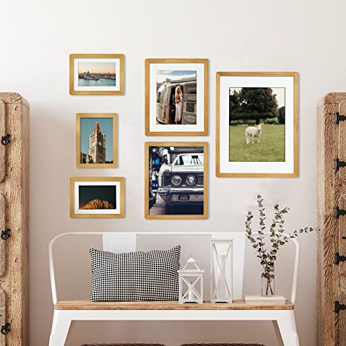 TRAHOME 8x10 Picture Frame,Solid Wood,3 Pack Photo Frames, Display Pictures 6x8 with Mat or 8x10 Without Mat, Gallery Wall Photo Frames-Brown