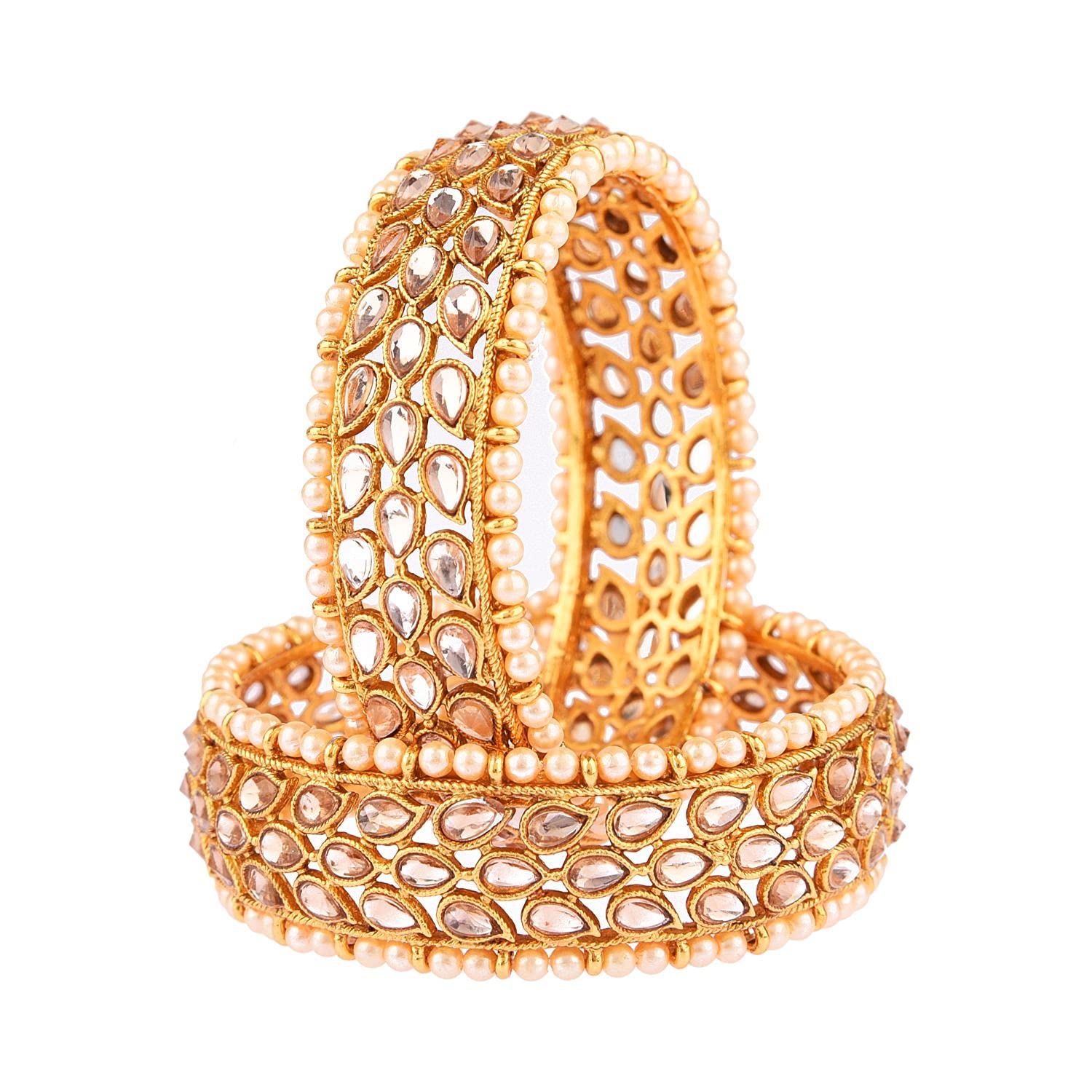 Efulgenz Indian Bangles for Women Crystal Bangles Set Pearl Bangles Gold Indian Bangles Traditional Indian Bangles Women Bangles Indian Bridal Bangle Set Indian Wedding Bangles