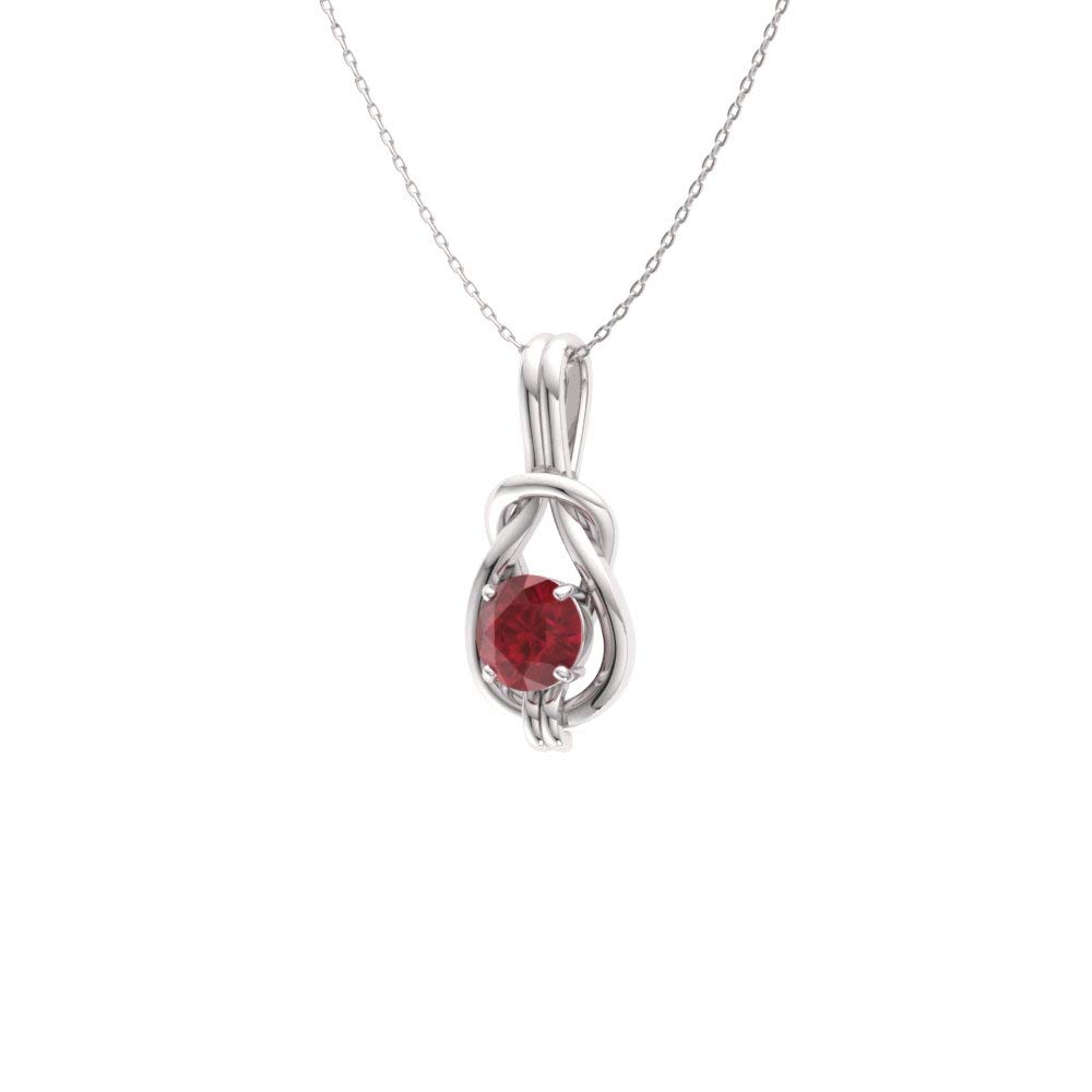 Diamondere Natural and Certified Ruby Infinity Knot Solitaire Necklace in 14k White Gold | 0.42 Carat Pendant with 18 Inch Chain