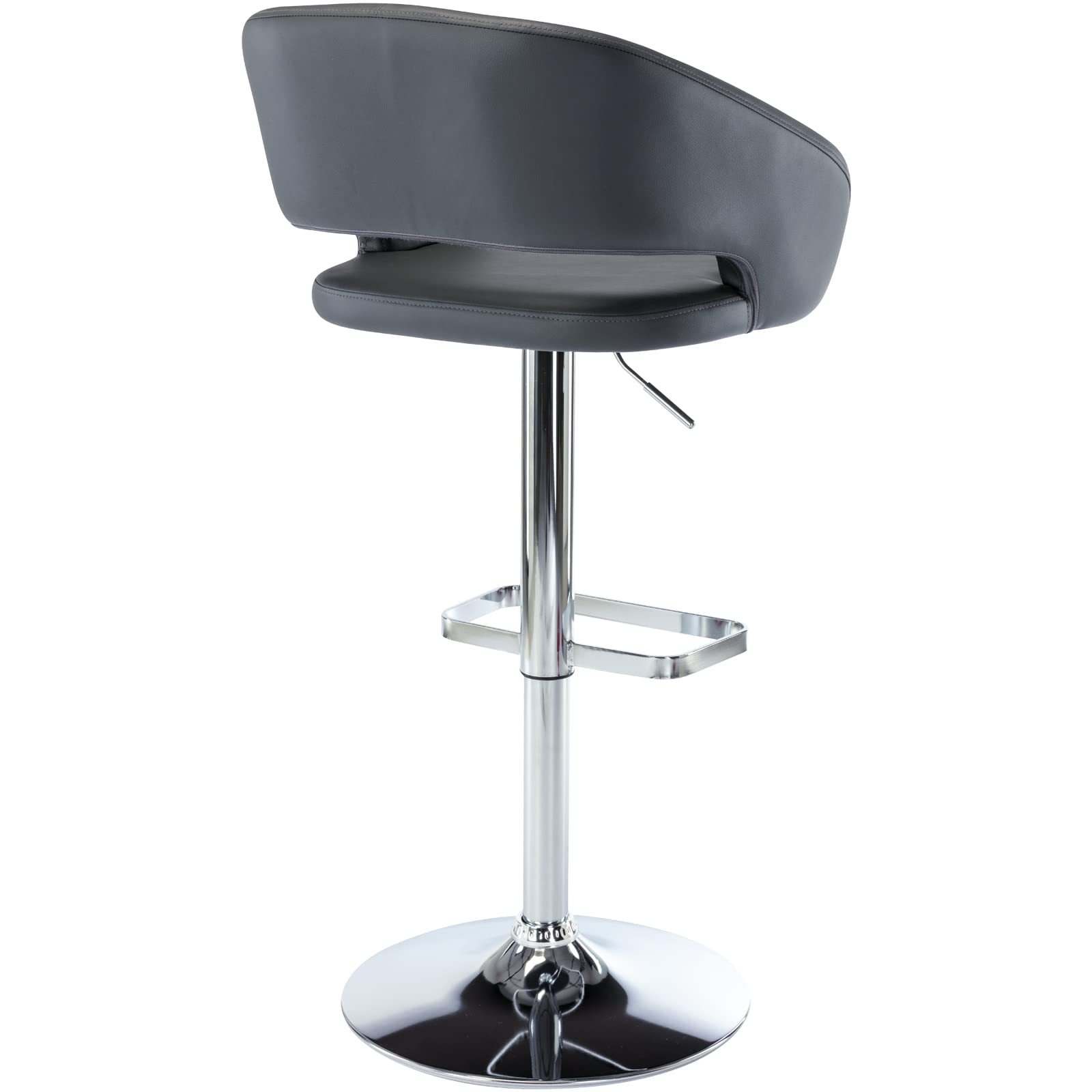 Vogue Furniture Direct Adjustable Bar Stool with Hollow Back and Arms, Modern PU Leather Swivel Barstool, Airlift Counter Height Bar Chair for Kitchen Dining Room (Grey)