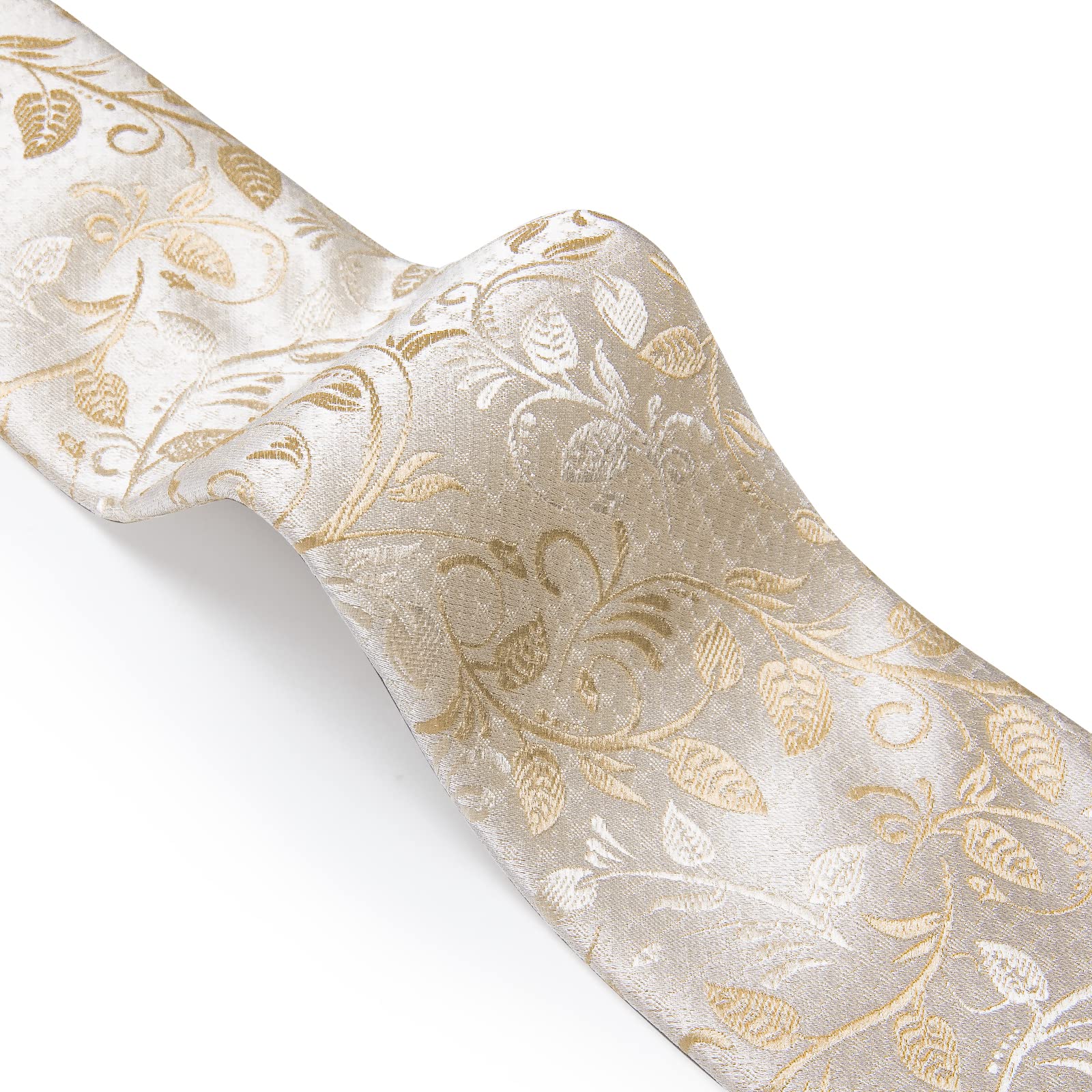 DiBanGu Champagne Gold Necktie and Pocket Square Cufflinks Champagne Floral Tie Set for Men Wedding Party
