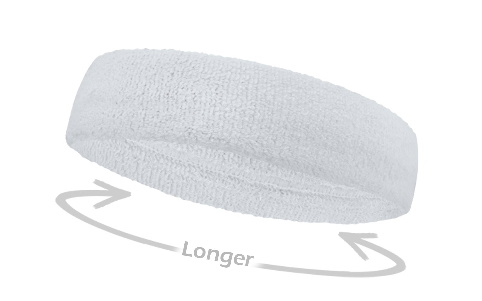 COUVER HB206 Long Terry Cloth Sports Head Sweatband for Large Head, 1 PC, White