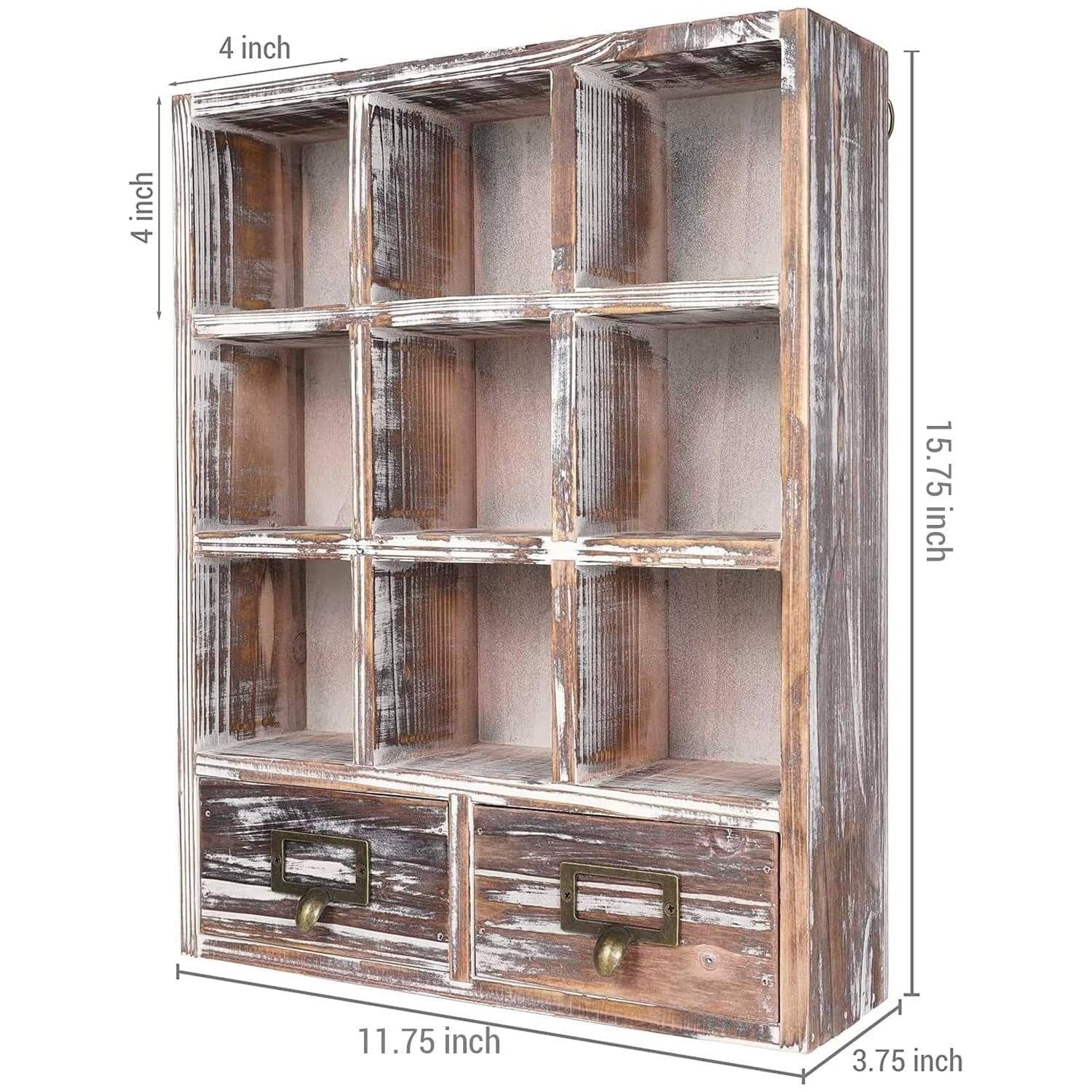 MyGift Wood Shadow Box Shelf, Rustic Brown Wooden Table Top Display Organizer with 2 Pull Out Drawers for Home, Office Decor