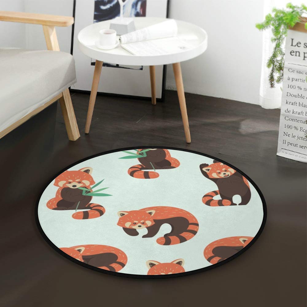 My Daily Cute Red Panda Cartoon Round Area Rug for Living Room Bedroom Kids Playing Rug Polyester Yoga Floor Mat 3' Diameter