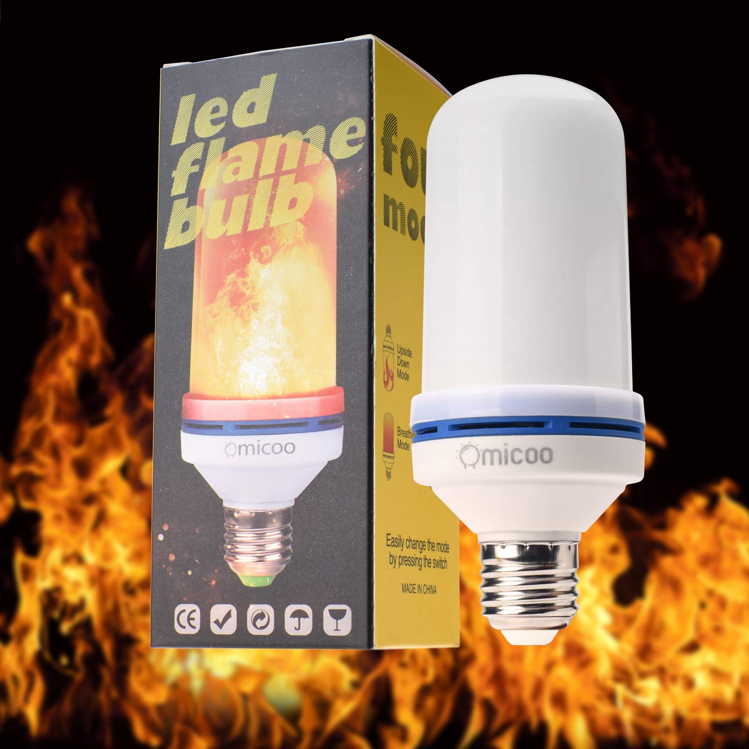 Dyforce LED Flame Effect Light Bulbs, 6W E26/E27 Fire Light Bulbs with Gravity Sensor, 4 Modes Flickering Fire Light Bulbs for Halloween Christmas Decorations (6-Pack)