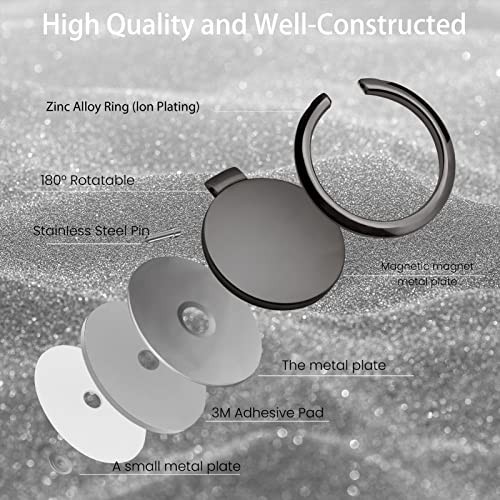 OBHEI Metal Cell Phone Ring Holder Finger Ring Stand, 360 Degree Rotation Ring Kickstand Grip Holder for Magnetic Car Mount, Black
