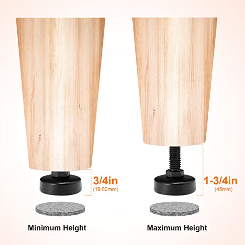 NANMOTUE Leveling Feet Adjustable Furniture Feet, 3/8'' UNC Thread Furniture Levelers, Adjustable Leveling Feet for Table Chairs Cabinets Sofa Raiser, 4PCS Table Leg Levelers