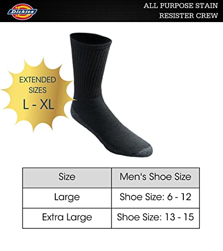 Dickies Men's All-Purpose Work Crew Socks (6/12, Stain Resist White (6 Pairs), Large