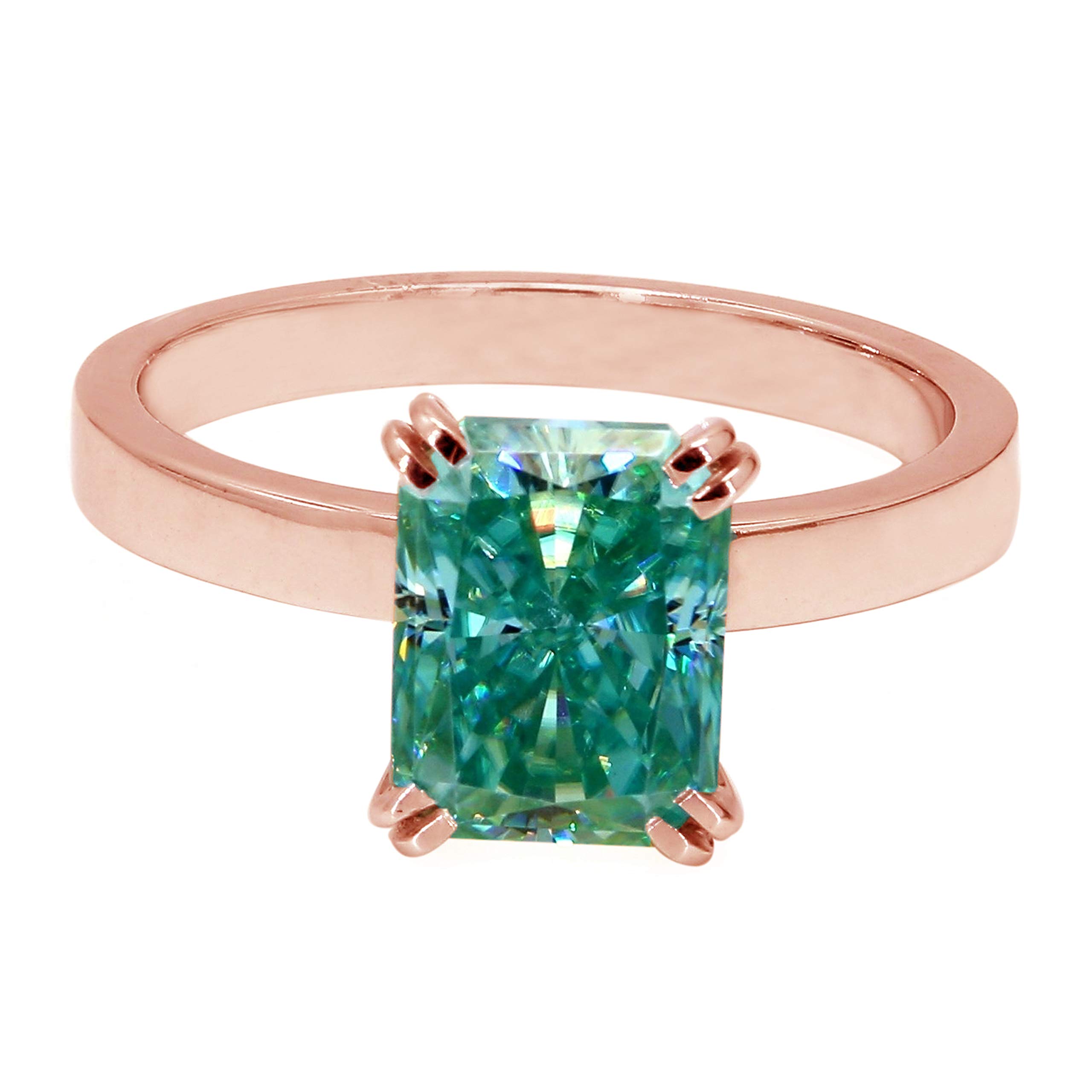 Diamondrensu Solitaire Engagement Ring, 1.81 CT Radiant Green Moissanite Diamond Ring, Wedding Ring, Anniversary Ring for Her, 10K Rose Gold, Ring Size 4.5 US