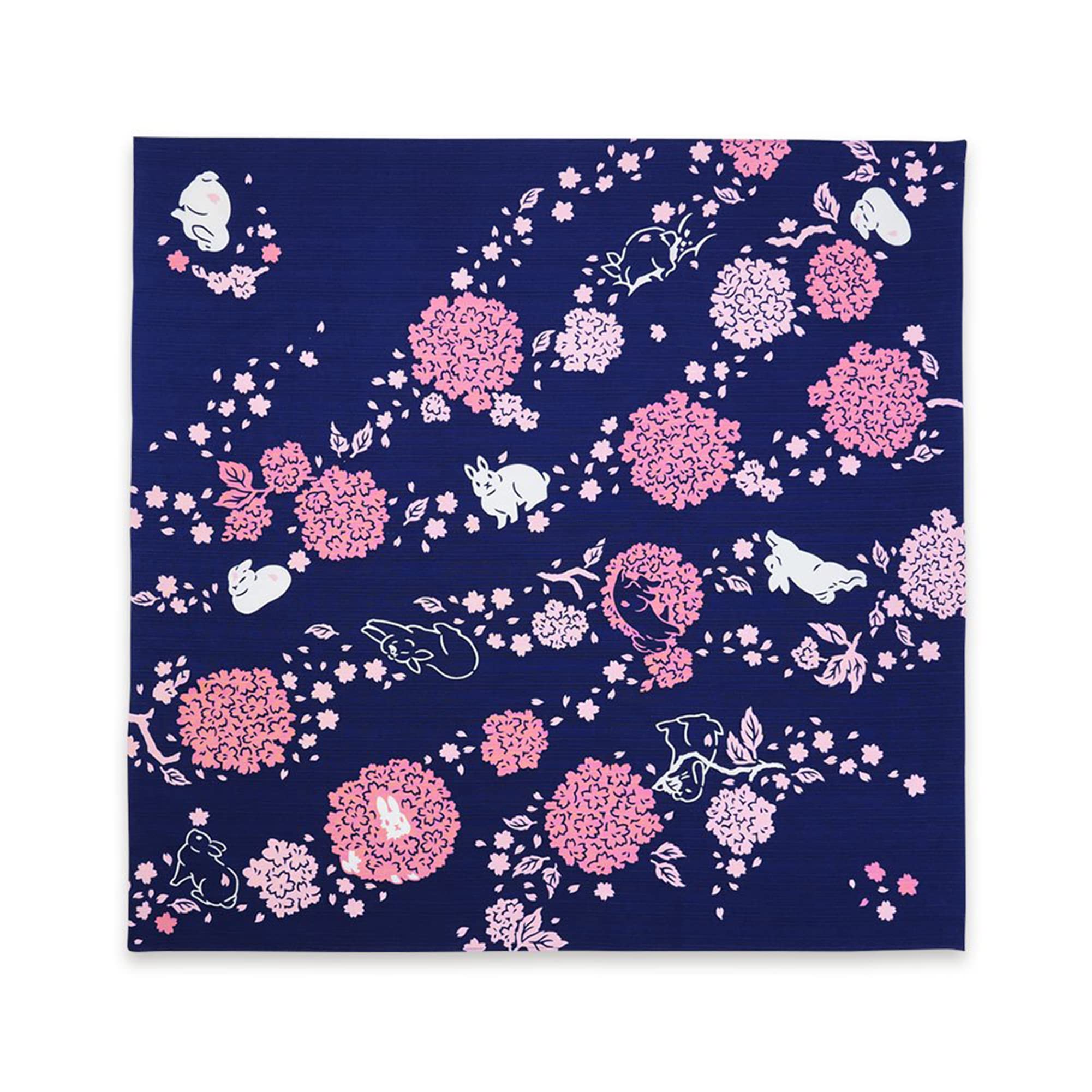 Furoshiki Japanese Traditional Wrapping Cloth - 100% Cotton - Multi-Functional Bag - Cherry Blossom and Rabbit - 35.4 x 35.4 in