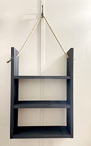 SFC Rustic Wood Bathroom Shelf Over Toilet, Bathroom Decor, Bathroom Shelves Wall Mounted, Rustic Bathroom Decor, Rustic Shelves, Farmhouse Bathroom Decor, Ladder Style Rope Hanging (Black Wire)