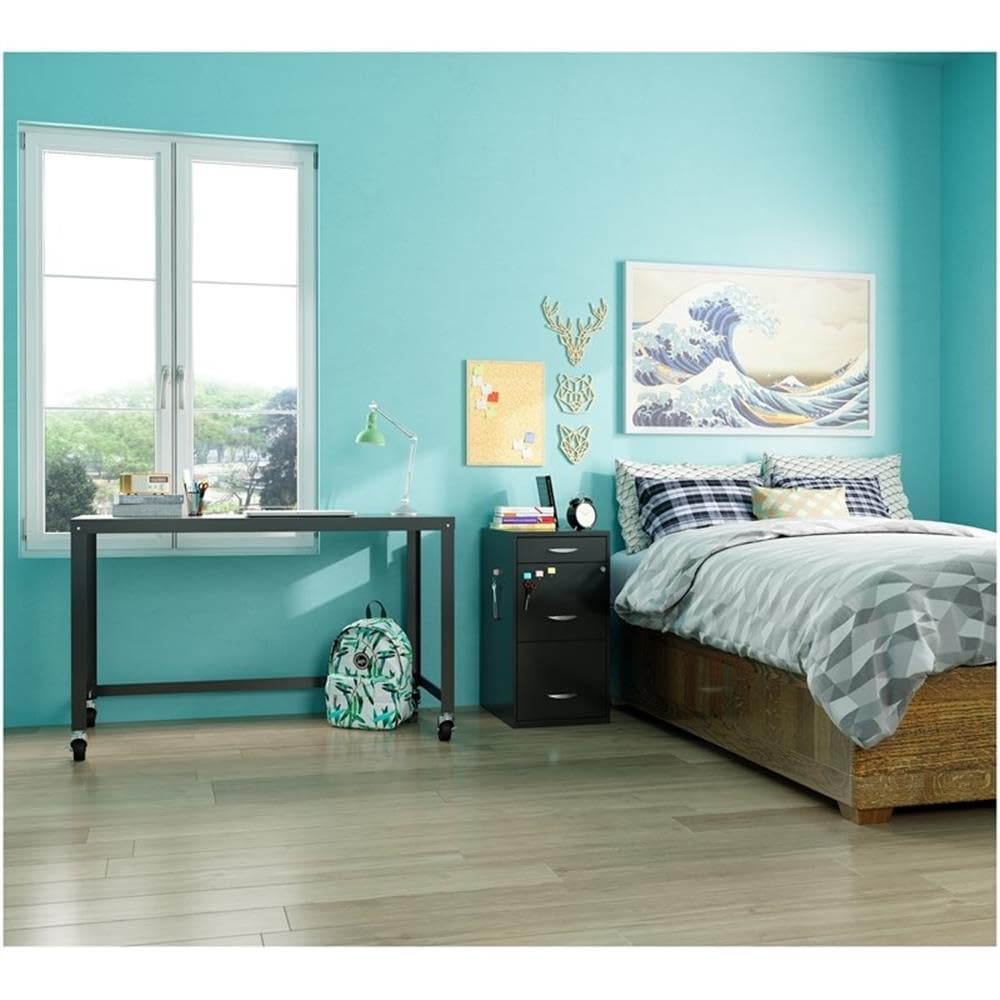 Scranton & Co 48" Modern Metal 2 Casters Office Mobile Desk in Black