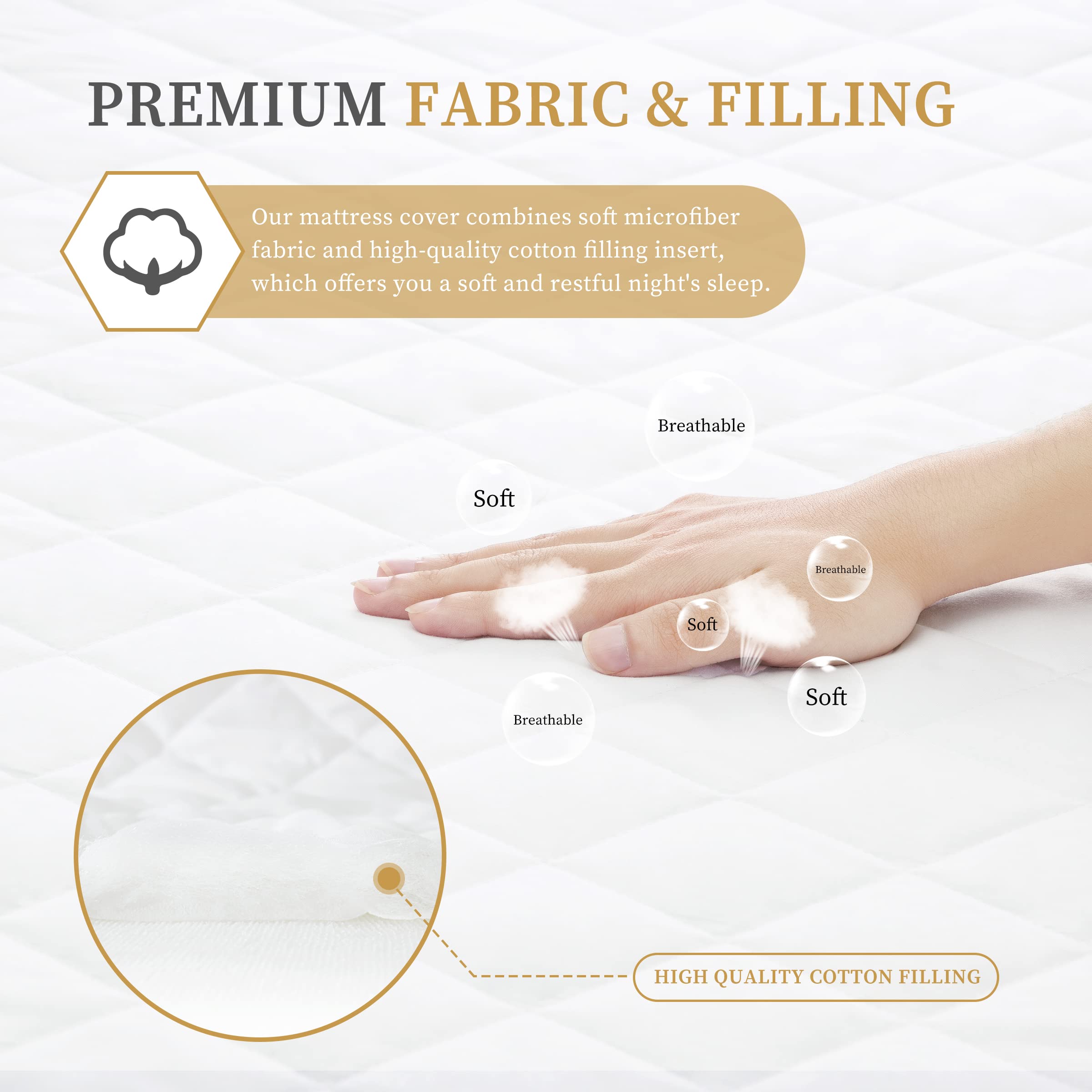 Quilted Fitted Queen Mattress Pad Cover, Waterproof Mattress Protector, Deep Pocket Elastic Fits Up to 21'', Breathable Soft Alternative Filling Mattress Pad
