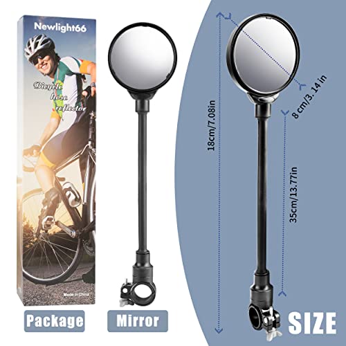 Newlight66 Bike Mirror, Adjustable Handlebar Rear View Mirrors For Mountain Road Bike Bicycle Electric Motorcycle (Black-2PC)
