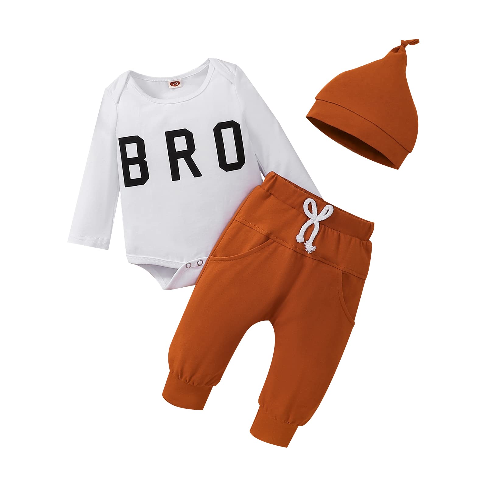 LitBear Newborn Baby Boys Outfits, Long Sleeve Bro Bodysuit Pant Hat Toddler Boy 3 6 12 18 Months Fall Winter Clothes