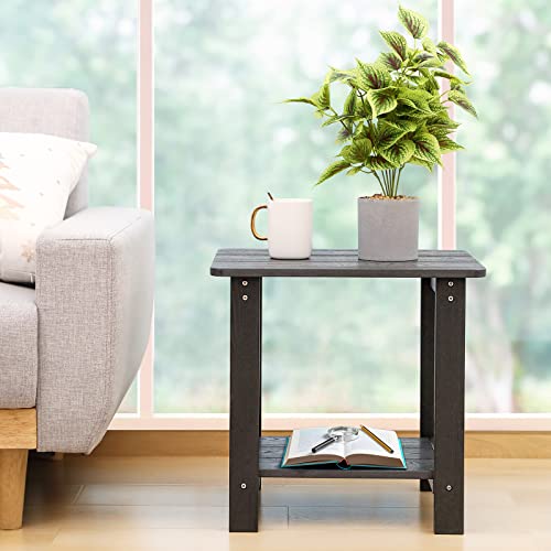 Leteuke Outdoor Side Table, Weather Resistant Outdoor Side Tables for Patio, Poly Lumber Adirondack Table, Rectangular Double Tier End Table for Backyard, Pool, Lawn, Beach, Indoor, Gray