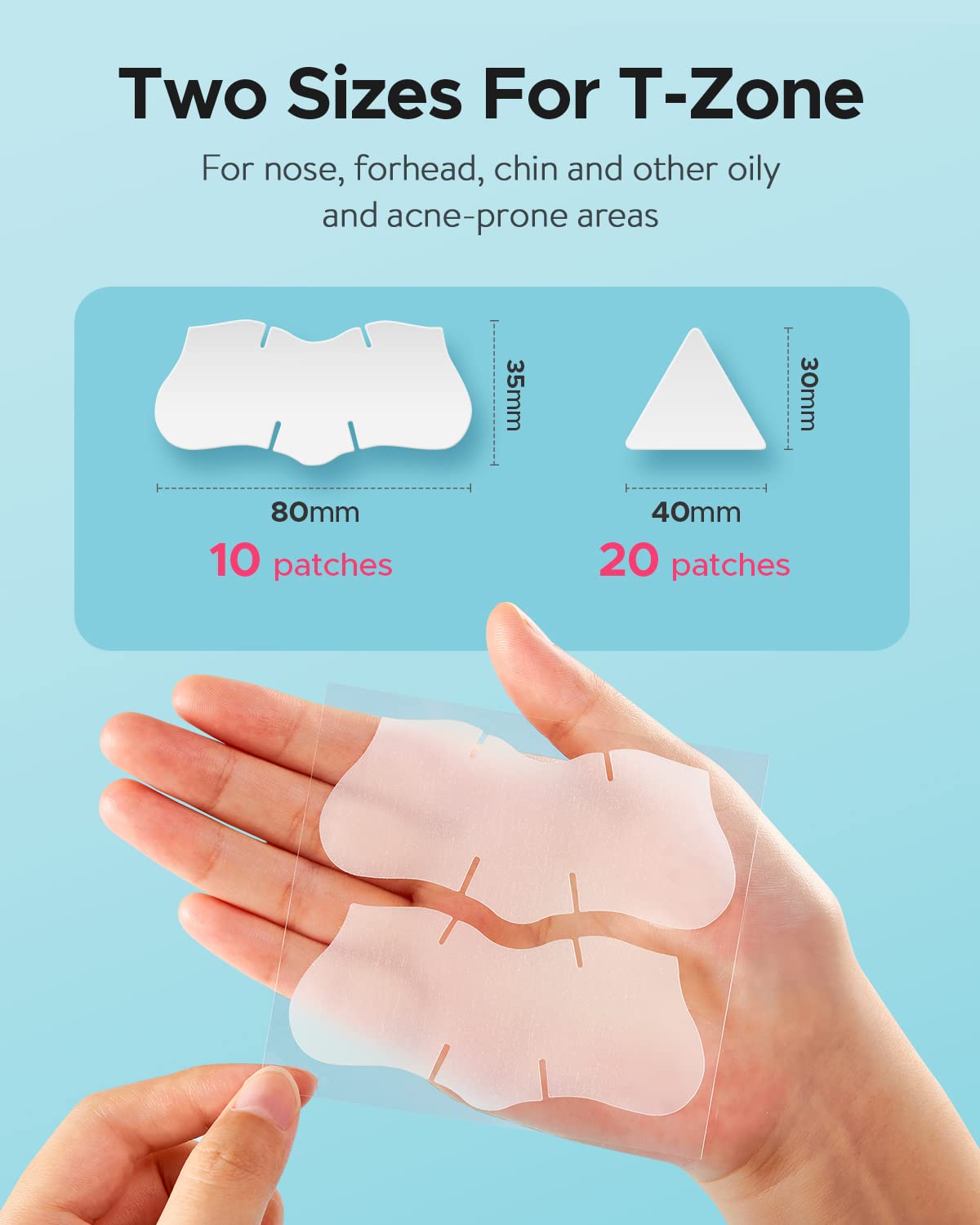 LitBear T-Zone Patch (2 Size 30 Patches), XL Hydrocolloid Patch for Nose Forehead Chin Oily Pore, Pimple, Zit, Hydrocolloid Nose Strips to Absorb Acne Gunk Overnight, with Tea Tree & Calendula Oil