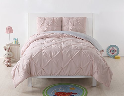 My World Twin XL Pleated 2-Piece Duvet Set, Blush/Silver Grey