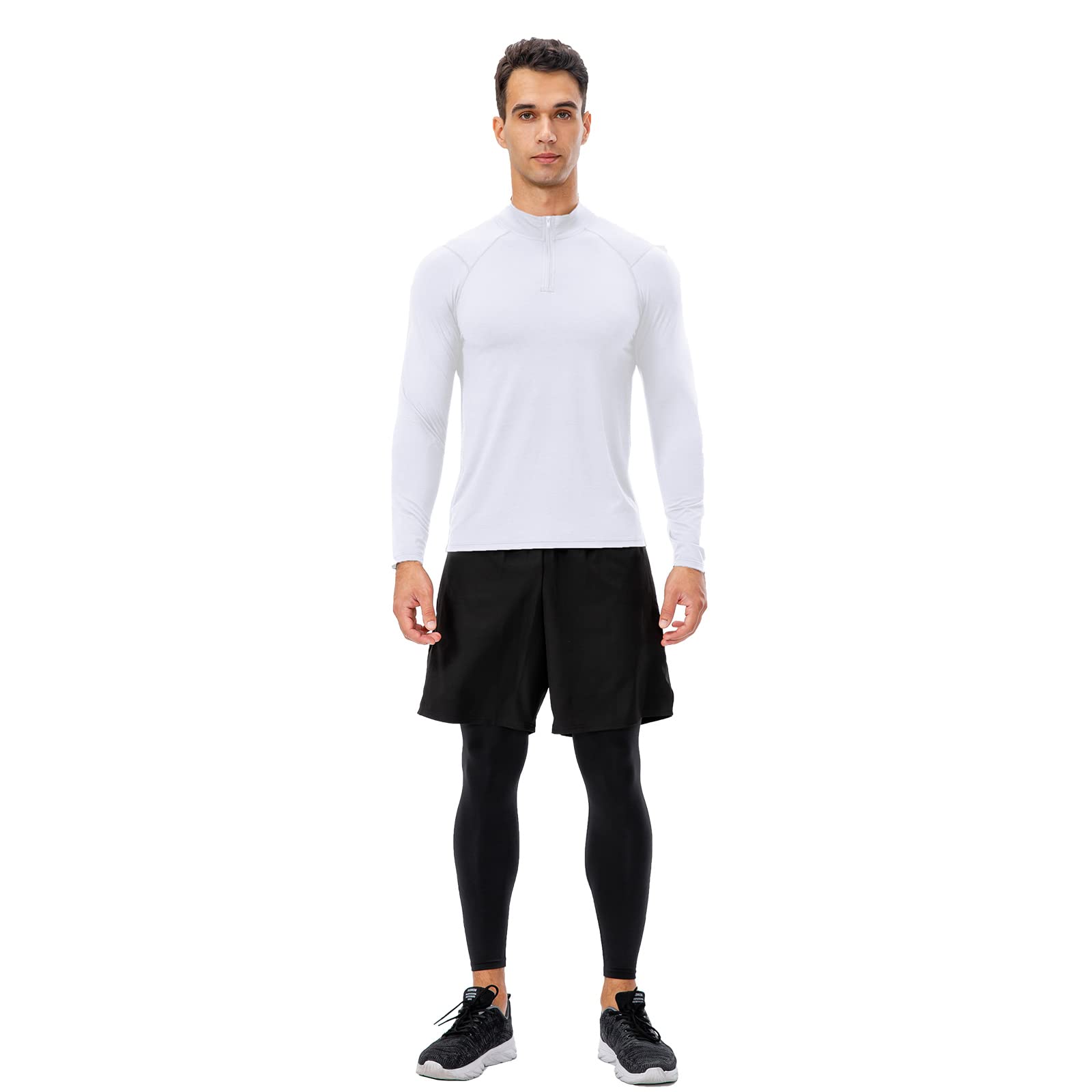 GAOQSEMG Long Sleeve Running Tops for Men,Men's Quick Dry Quarter Zip Golf Pullover Lightweight Long Sleeved Athletic Gym Hiking Tee Shirts (White,S)