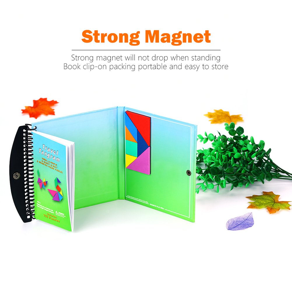 Wallxin Travel Tangram Puzzle - Magnetic Pattern Block Book Road Trip Game Jigsaw Shapes for Kids Adult Challenge IQ Educational Toy Gift Brain Teasers-2 Set of Tangrams