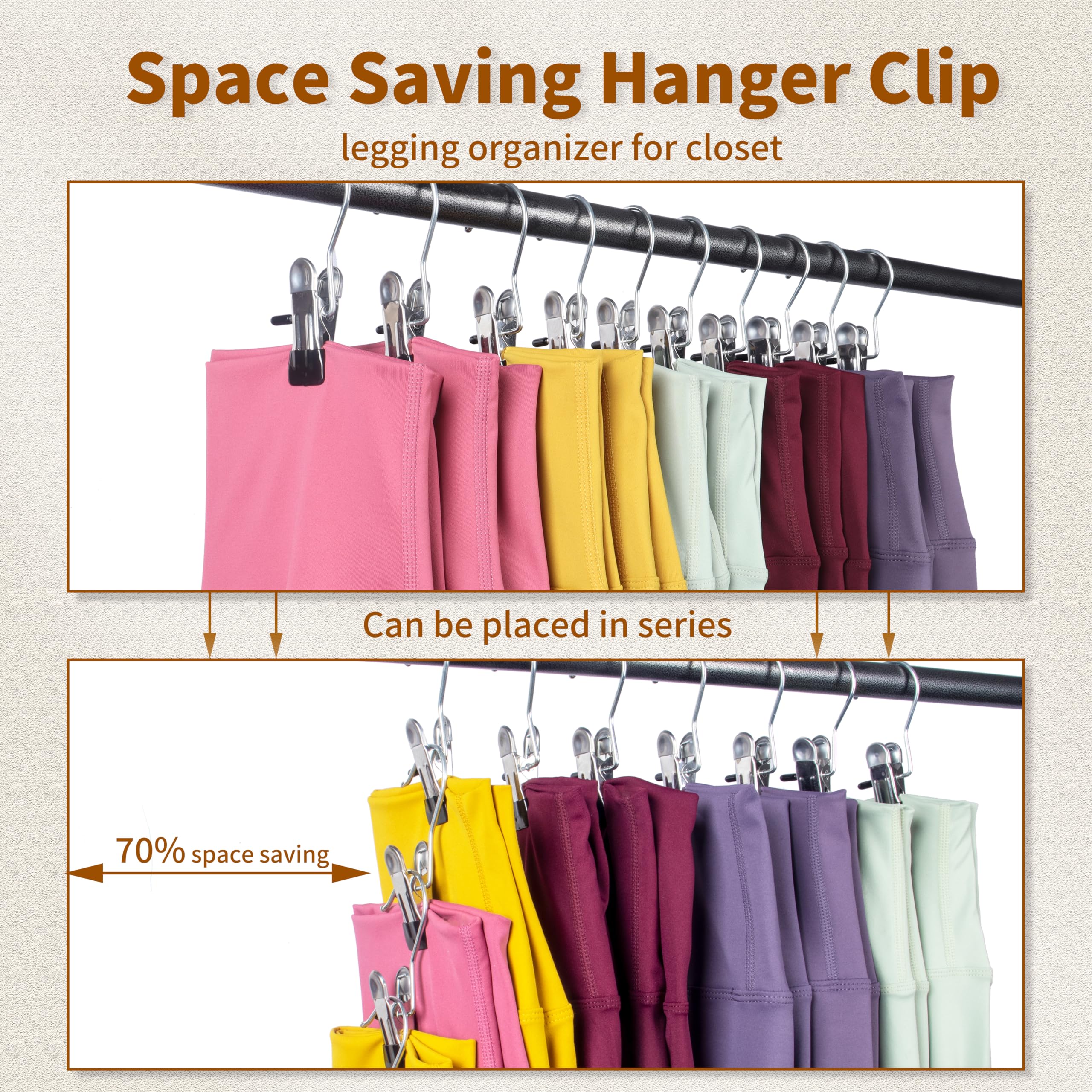 Legging Hangers for Closet Organizer,Shorts Hangers with Clips,Yoga Pants Hanger with Clips Space Saving,Closet Organizers and Storage Hanging,10 Pack Legging Organizer for Closet Hangers Space Saving