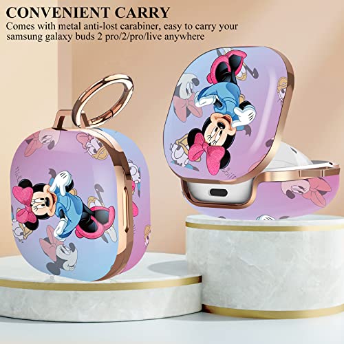 iQouda Minnie Mouse Case for Samsung Galaxy Buds 2 Pro (2022)/Galaxy Buds 2 (2021)/Buds Pro (2021)/Buds Live (2020) Case Cover for Women Girl with Carabiner Shock Absorbing Protective Case (Pink)