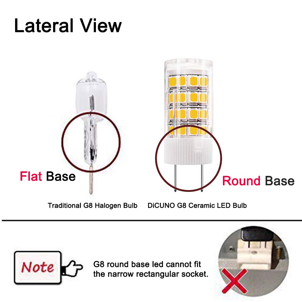 DiCUNO G8 LED Bulb, 4W Daylight White 6000k, Under Cabinet Counter Light, 40W Equivalent Halogen Replacement, 10Pcs, Note: Must Check Size Before Purchase (See Picture 2&3)