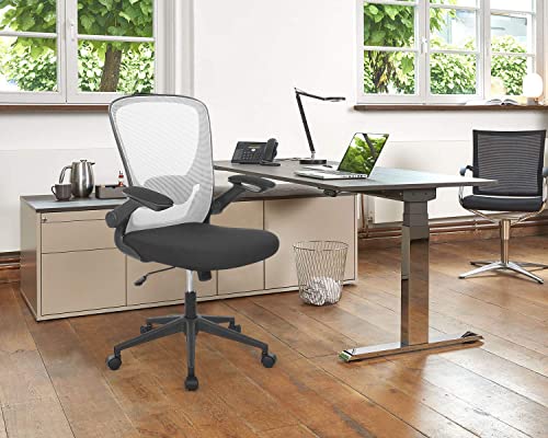 Office Chair Desk Chair Computer Chair with Lumbar Support Flip-up Arms Swivel Rolling Executive Task Chair Mesh Adjustable Ergonomic Chair for Adults(White)