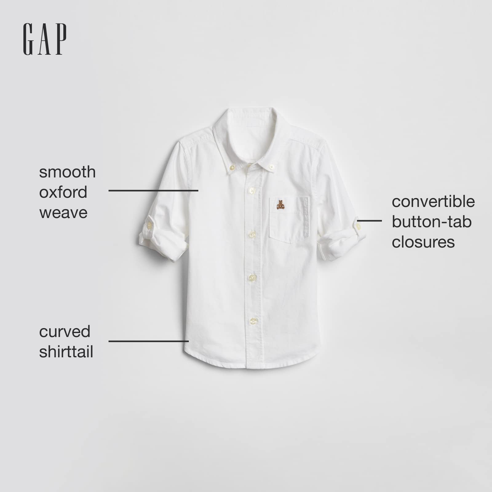 GAP Baby Boys Toddler Oxford Convertible Button Down Shirt, White000, 4T US