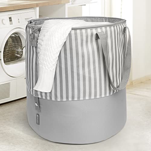 MULISOFT 90L Laundry Hamper with Handles & Zipper, Collapsible Large Laundry Basket, Foldable Clothes Hamper for Laundry, Dorm, Nursery, Bedroom, Travel, Storage for Toys, Blankets, Clothes, Grey