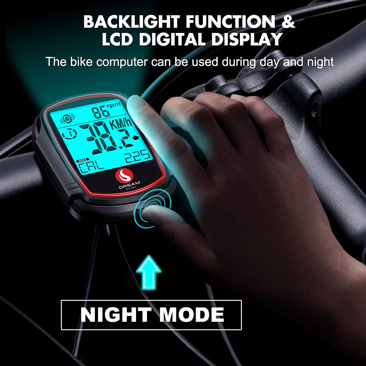 DREAM SPORT Wireless Bike Computer with Cadence Speed Sensor Heart Rate Monitor Speedometer Odometer with Backlight Altimeter HRM Calories Black (DCY438)