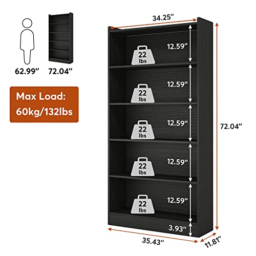 Tribesigns 72-inch Tall Bookcase, Modern 6-Tier Black Library Bookshelf with Storage Shelves, Large Open Bookcases Wood Display Shelving Unit for Bedroom Living Room Office, Floor-Standing (Black)