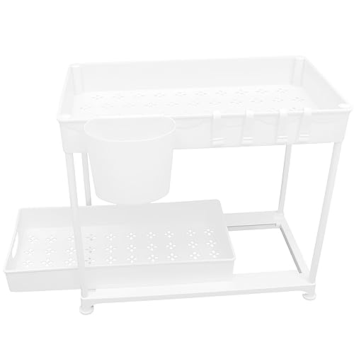Kichvoe 1 Set cabinet drawer cabinet storage shelf telescopic sink shelf under sink organizer telescopic sink storage rack under sink storage bins cupboard storage box white pp