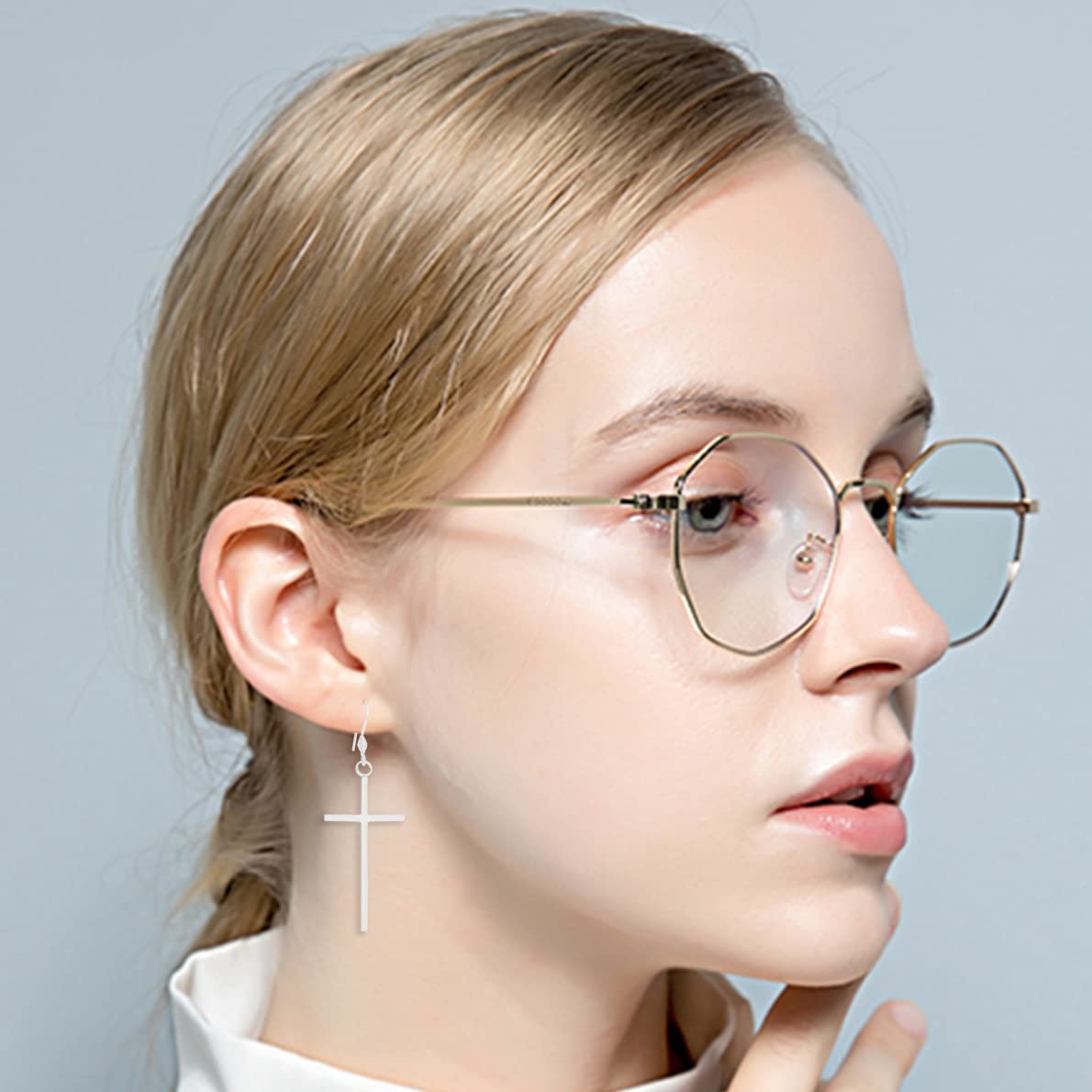 Cross Earrings for Women Stainless Steel Long Slim Dangle Cross Earrings 3 Pairs Silver Gold Black